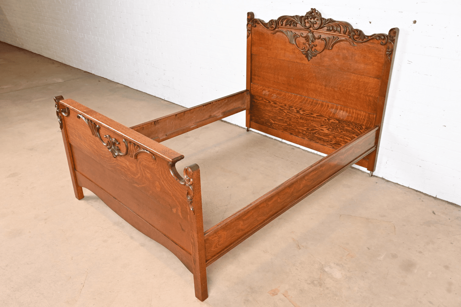 Antique Victorian Carved Oak Full Size Bed, Circa 1890s | LIBERTY and 33RD