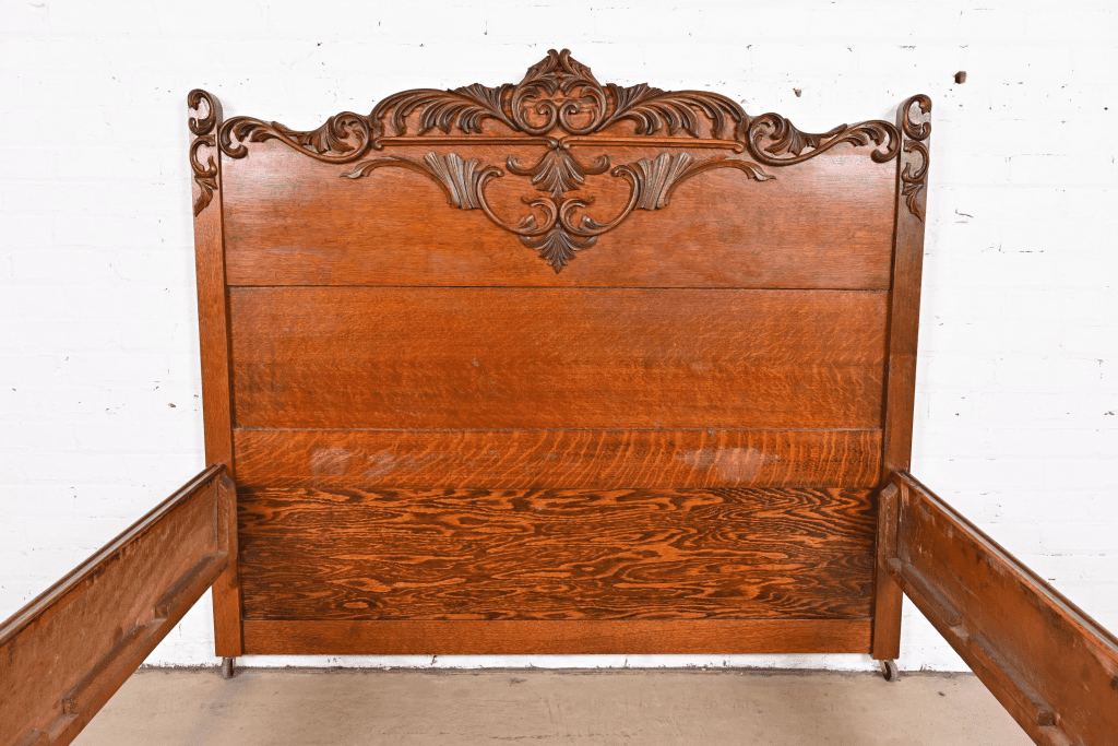Antique Victorian Carved Oak Full Size Bed, Circa 1890s | LIBERTY and 33RD