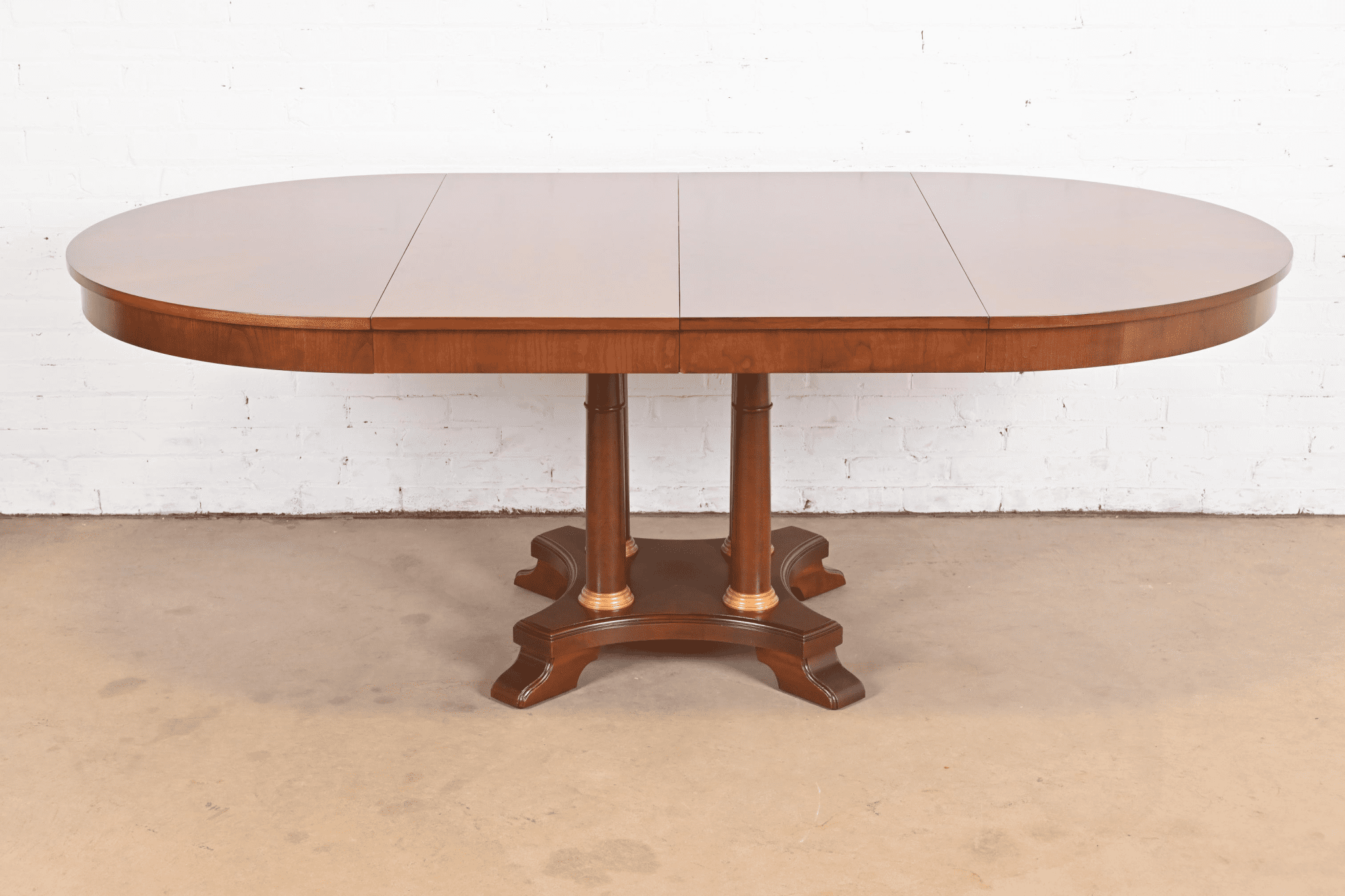 Ethan Allen Neoclassical Cherry Wood Pedestal Extension Dining Table ...