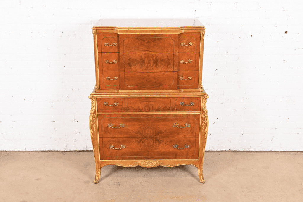 Antique French Provincial Louis XV Burled Walnut and Parcel Painted ...